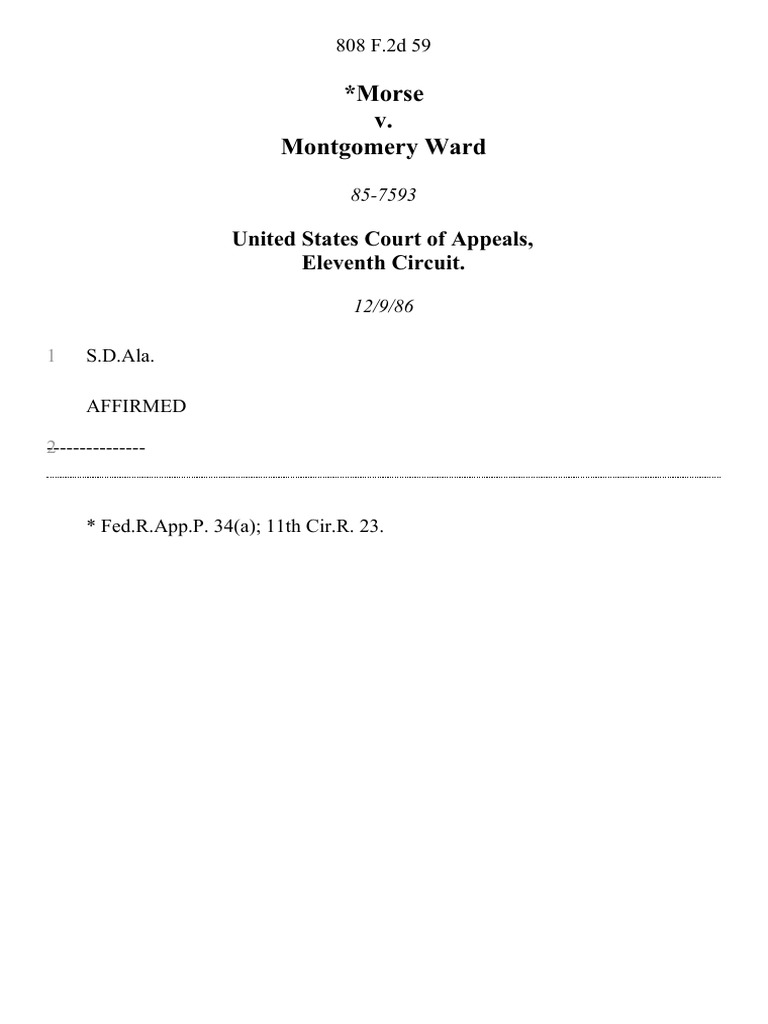 Morse v. Montgomery Ward, 808 F.2d 59, 11th Cir. (1986) | PDF | United ...