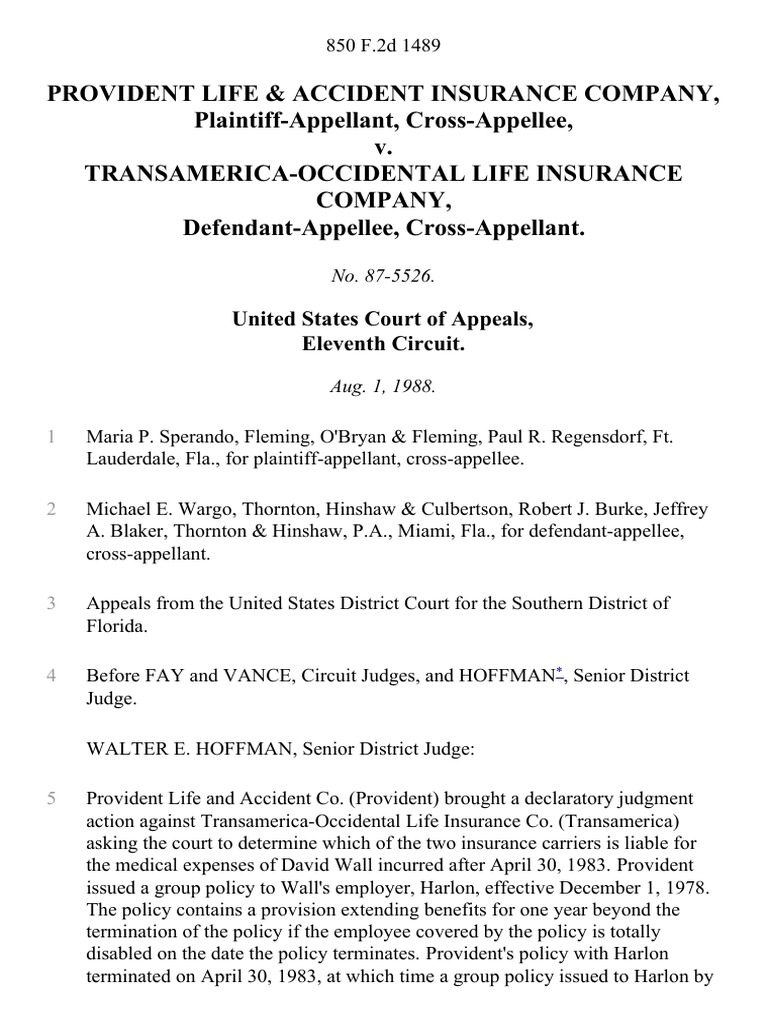 Provident Life & Accident Insurance Company, Cross-Appellee v ...