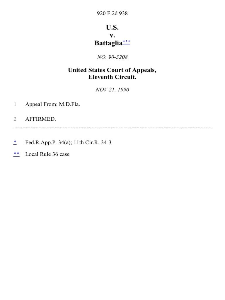 United States v. Battaglia, 920 F.2d 938, 11th Cir. (1990) | PDF