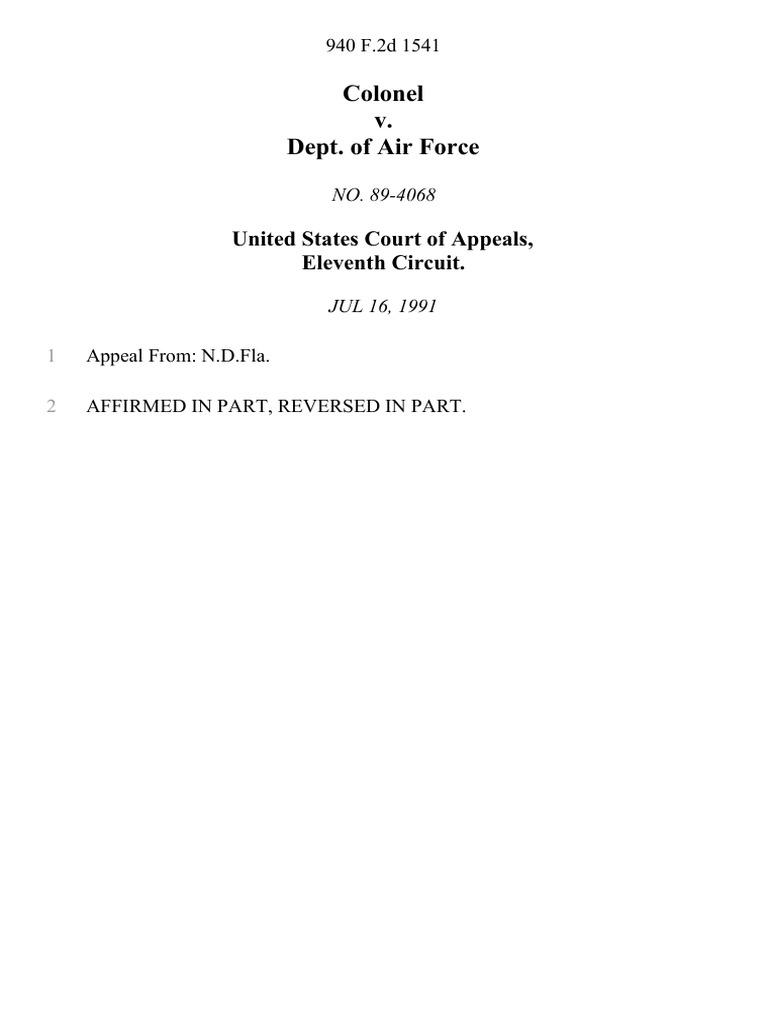 Colonel v. Dept. of Air Force, 940 F.2d 1541, 11th Cir. (1991) | PDF