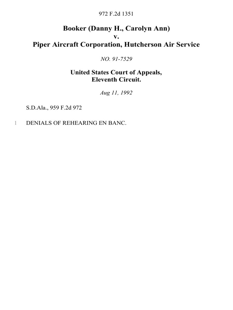 Booker (Danny H., Carolyn Ann) v. Piper Aircraft Corporation ...