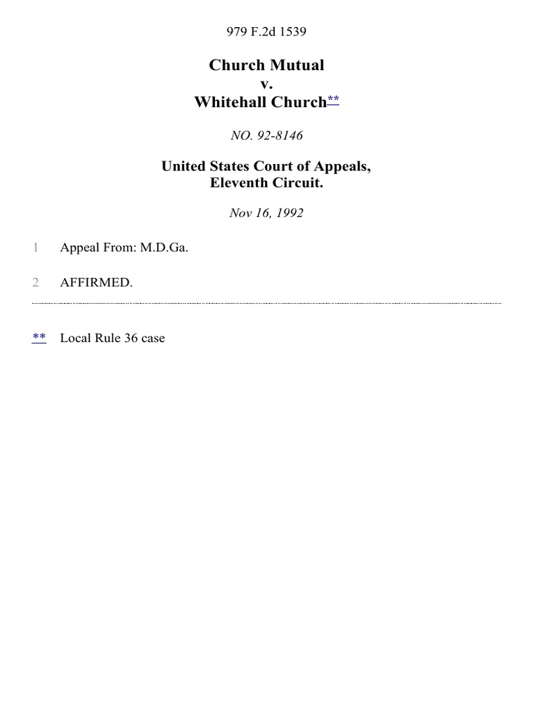Church Mutual v. Whitehall Church, 979 F.2d 1539, 11th Cir. (1992) | PDF