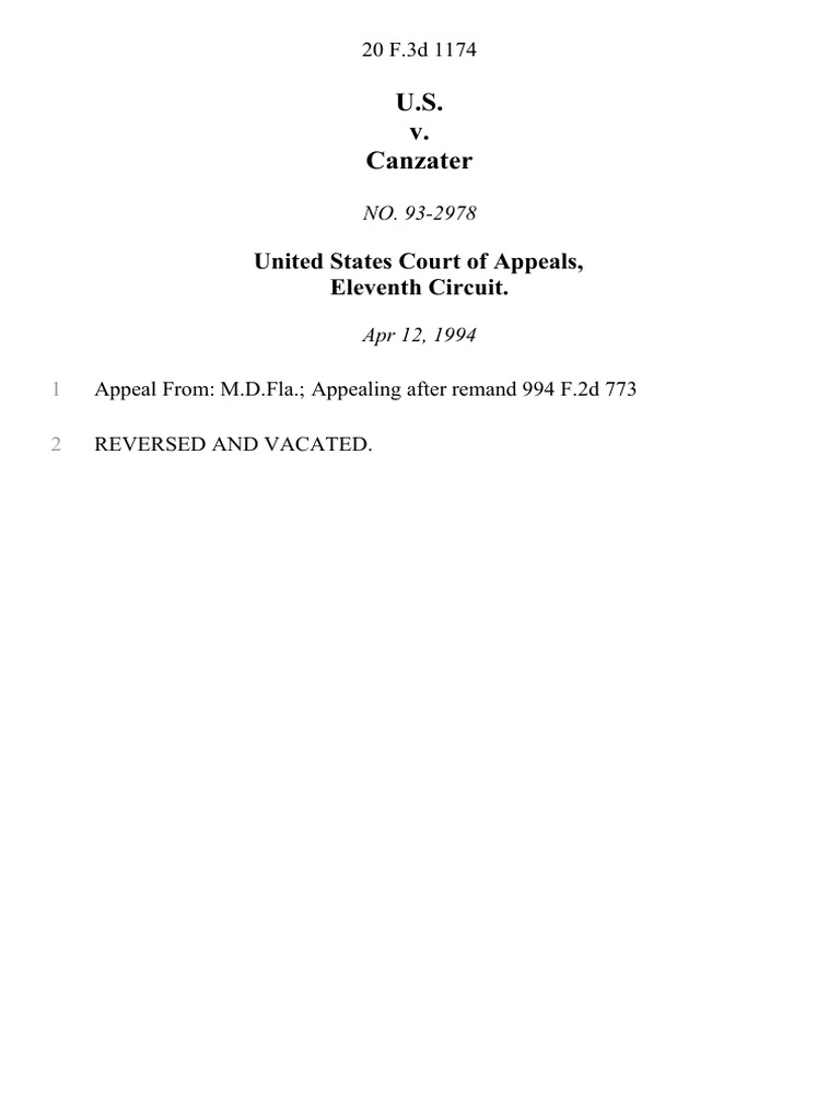 U.S. v. Canzater: Appeal Reversed | PDF