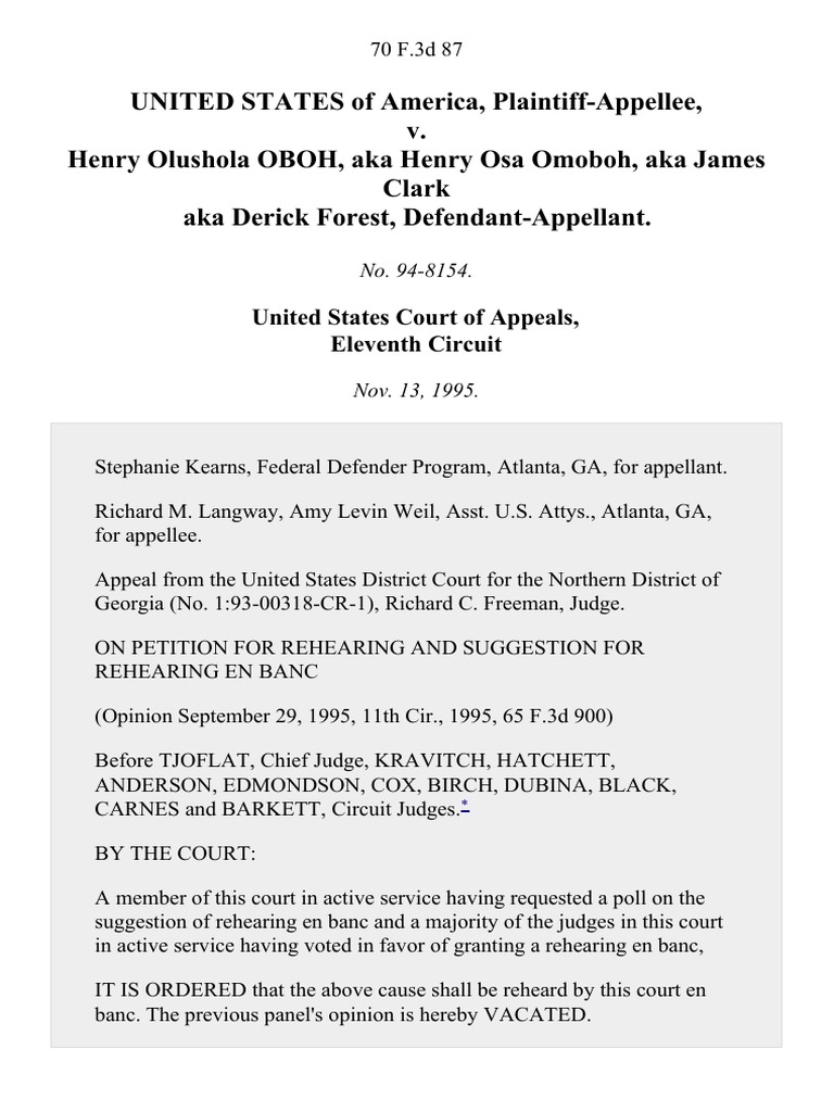 United States v. Henry Olushola Oboh, AKA Henry Osa Omoboh, AKA James ...