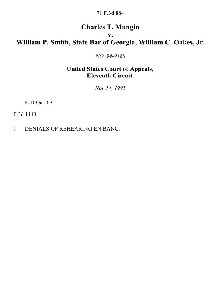 Charles T. Mungin v. William P. Smith, State Bar of Georgia, William C ...