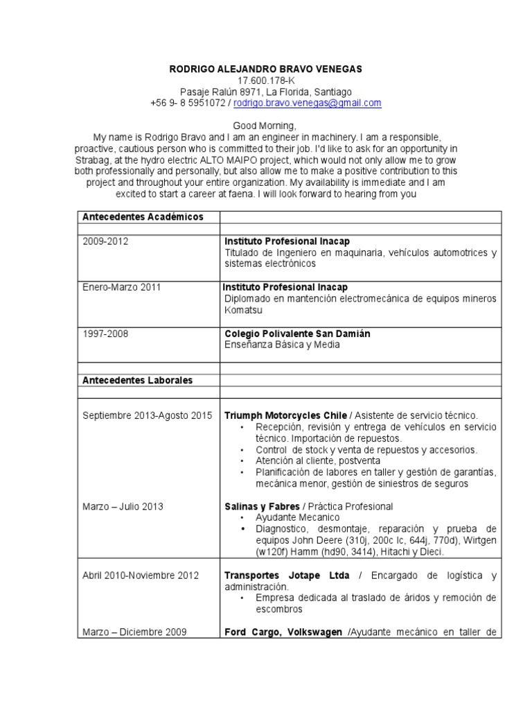 Curriculum Rodrigo Bravos | PDF