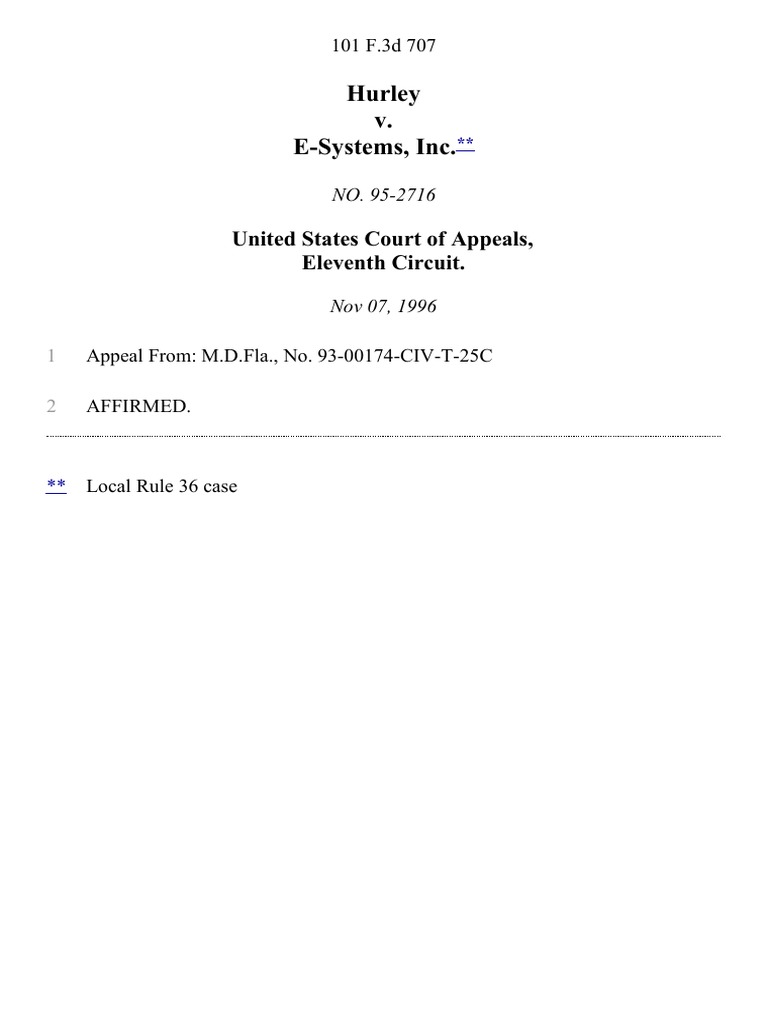 Hurley v. E-Systems, Inc., 101 F.3d 707, 11th Cir. (1996) | PDF