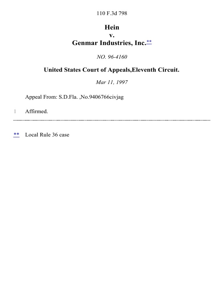 Hein v. Genmar Industries, Inc., 110 F.3d 798, 11th Cir. (1997) | PDF