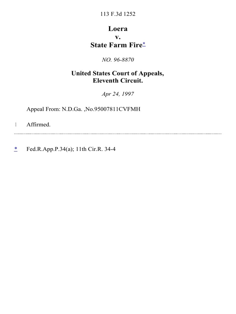 Loera v. State Farm Fire, 113 F.3d 1252, 11th Cir. (1997) | PDF