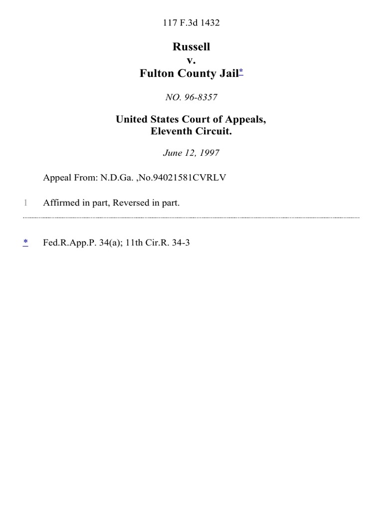 Russell v. Fulton County Jail, 117 F.3d 1432, 11th Cir. (1997) | PDF