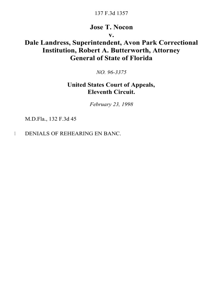 Jose T. Nocon v. Dale Landress, Superintendent, Avon Park Correctional ...