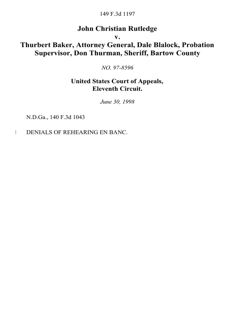 John Christian Rutledge v. Thurbert Baker, Attorney General, Dale ...