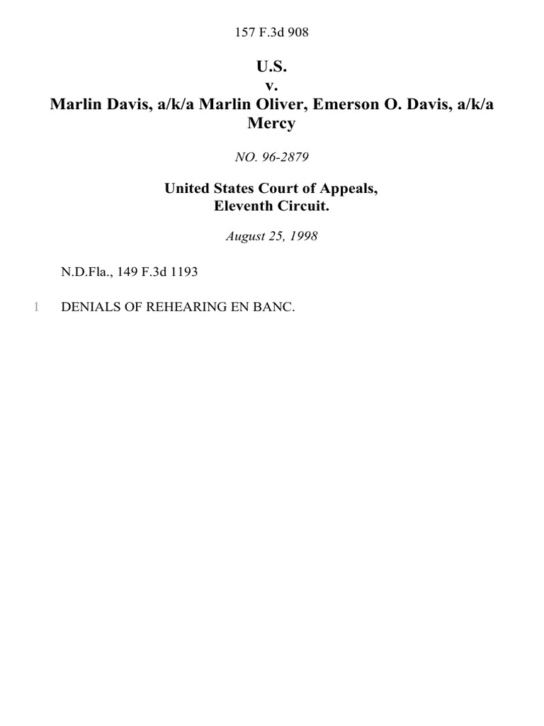 United States v. Marlin Davis, A/K/A Marlin Oliver, Emerson O. Davis, A ...