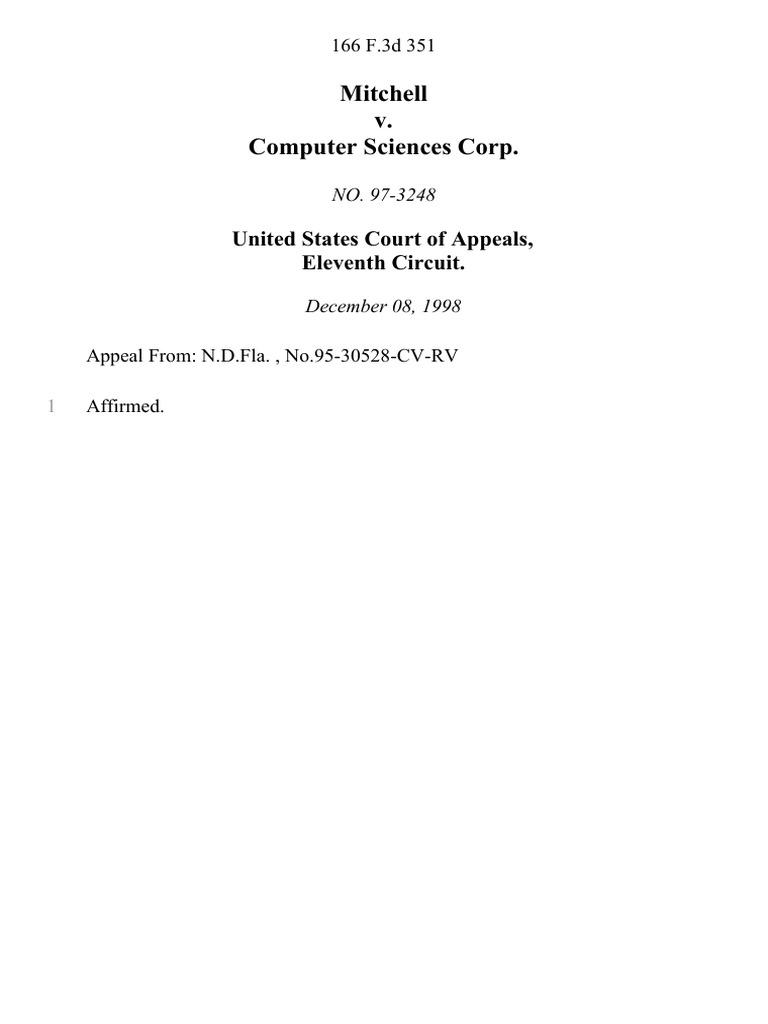 Mitchell v. Computer Sciences Corp, 166 F.3d 351, 11th Cir. (1998) | PDF