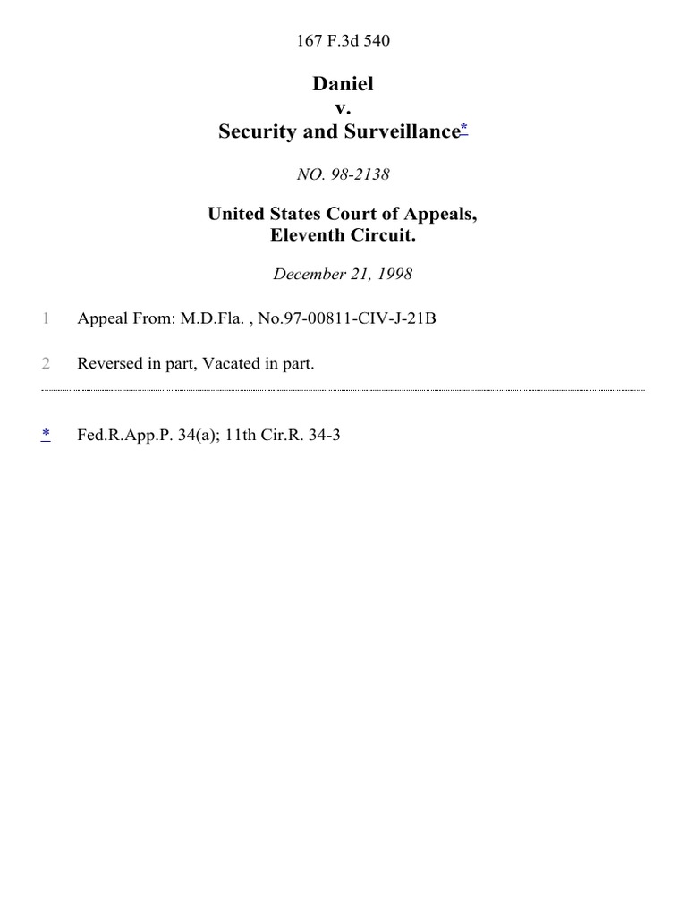 Daniel v. Security and Surveillance, 167 F.3d 540, 11th Cir. (1998 ...