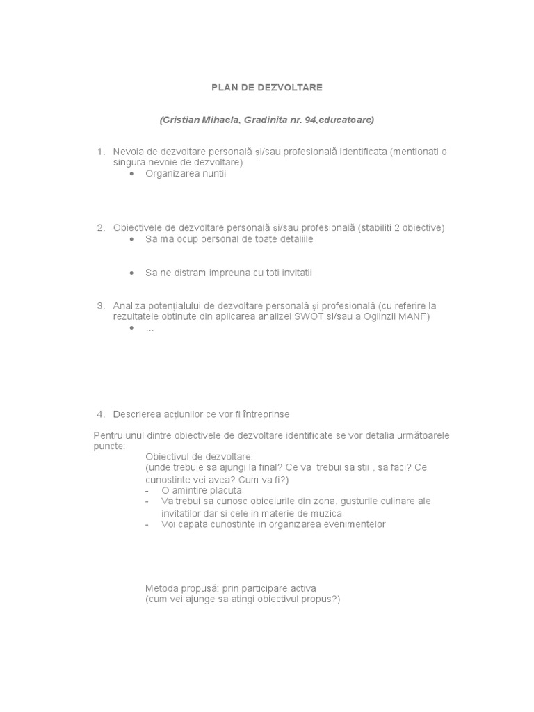 Plan de Dezvoltare Personala | PDF