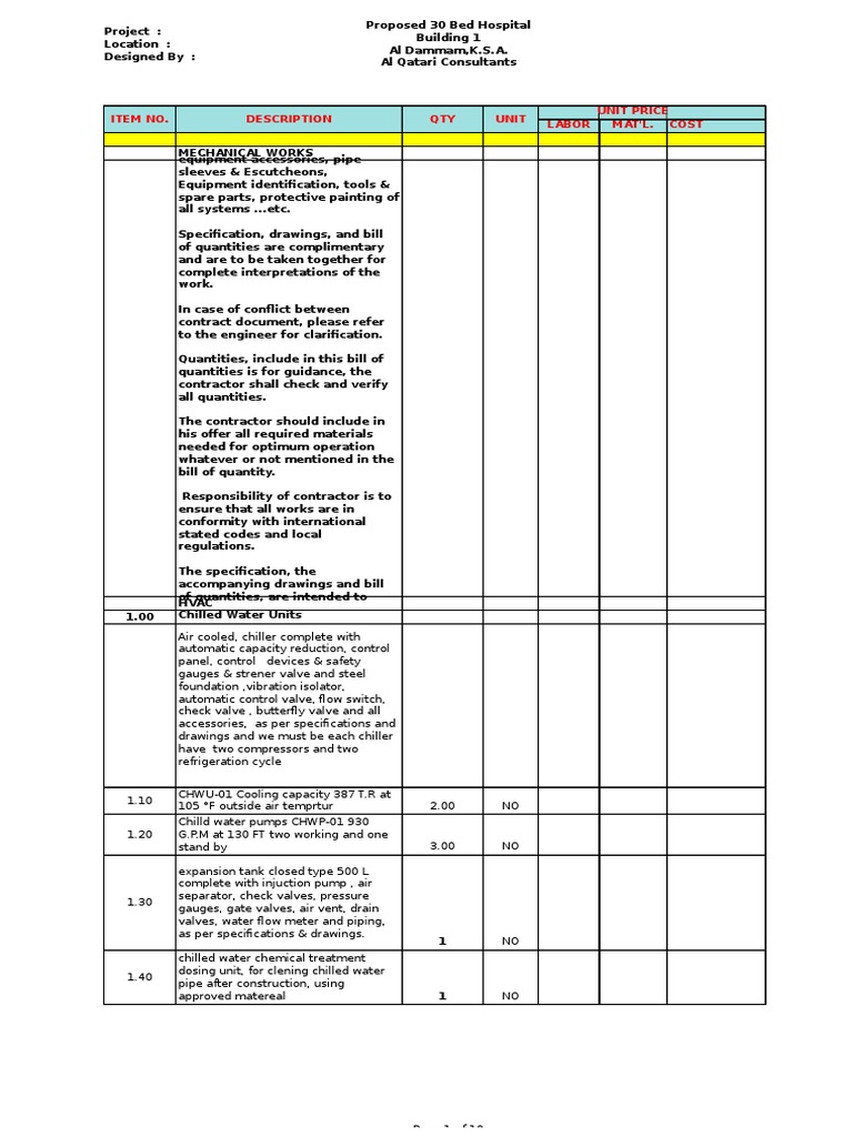 HVAC BOQ | Duct (Flow) | Electromechanical Engineering