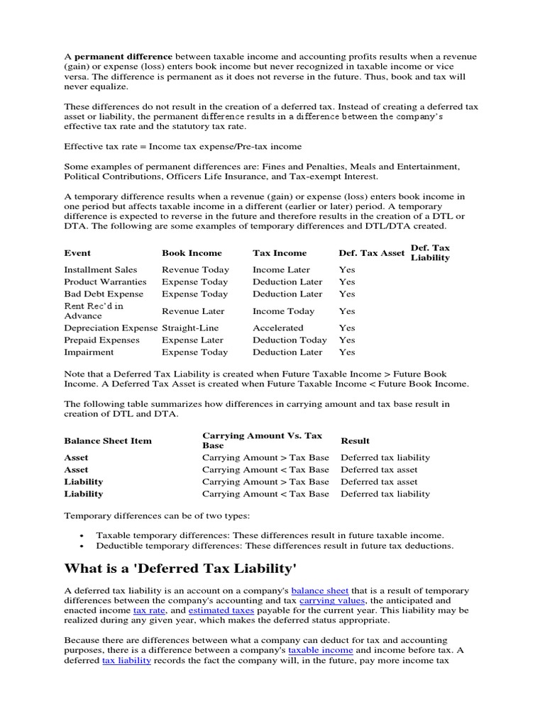 Tax Accounting: Permanent vs. Temporary Differences | PDF | Deferred ...