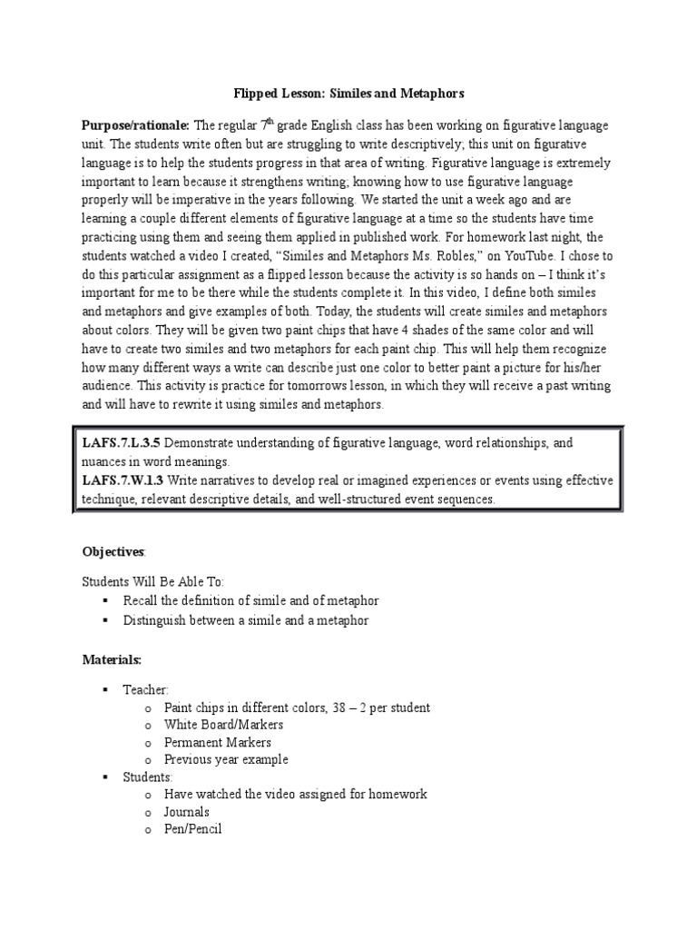 Flipped Lesson - SM | PDF | Metaphor | Homework