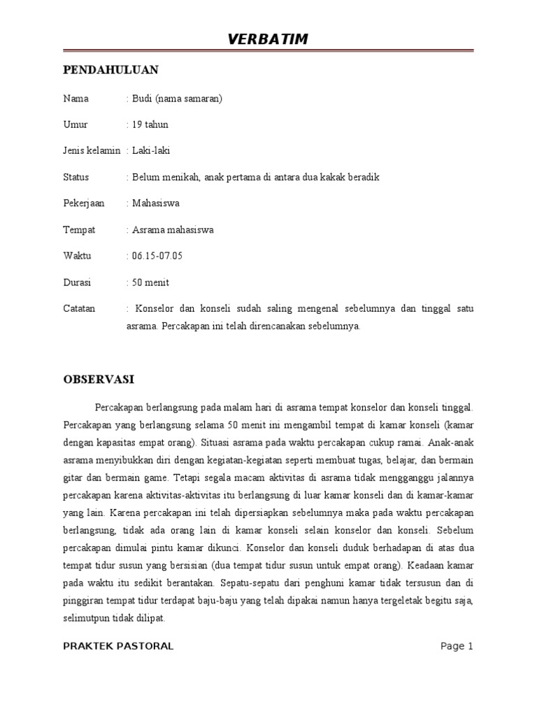 Contoh Verbatim | PDF | Kesehatan Holistik