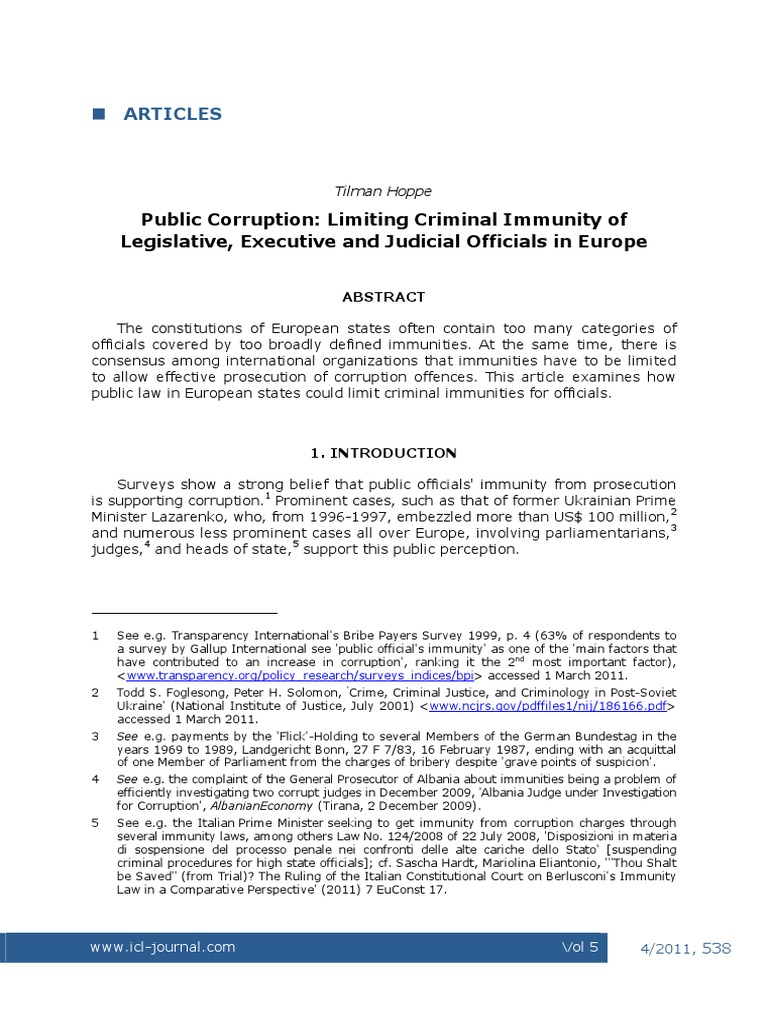 Articles: Public Corruption: Limiting Criminal Immunity of Legislative ...