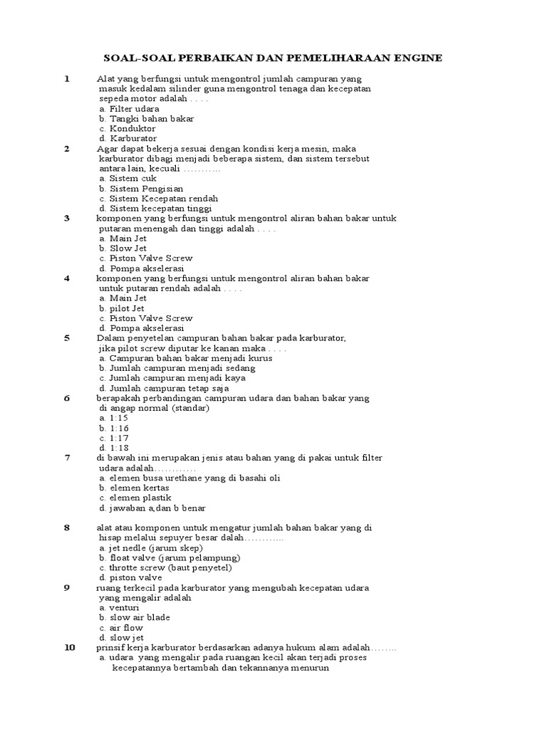 Soal Pemeliharaan Engine | PDF