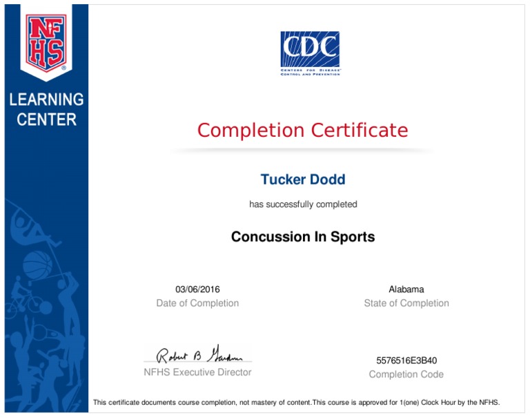 Concussion Certificate | PDF