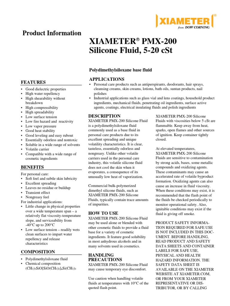 PMX-200, 5-20 CS Xiameter | PDF | Silicone | Viscosity