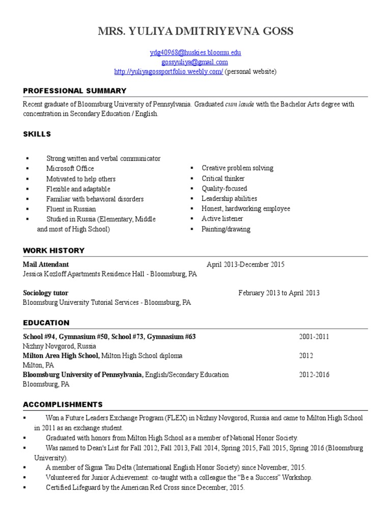 Resume 2016 Post Graduation | PDF