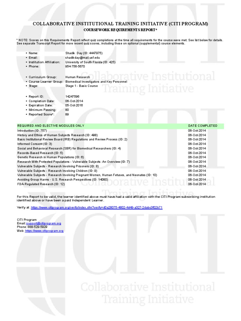 Collaborative Institutional Training Initiative (Citi Program) | PDF ...