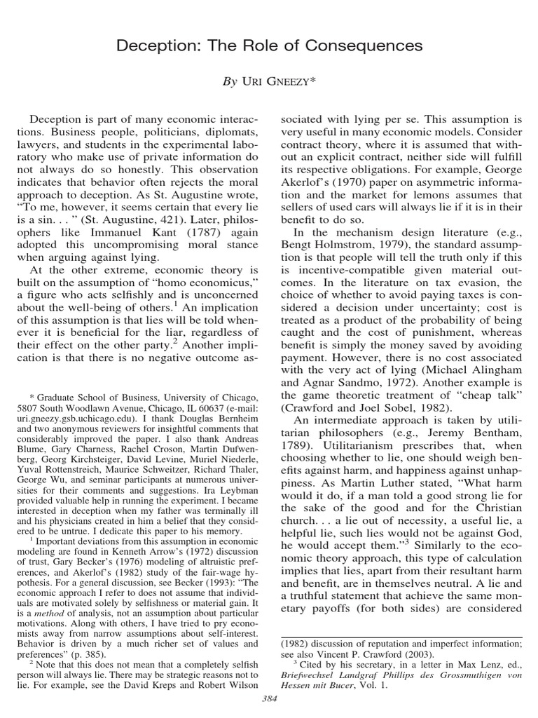 Deception-Role of Consequences PDF | PDF | Lie | Deception