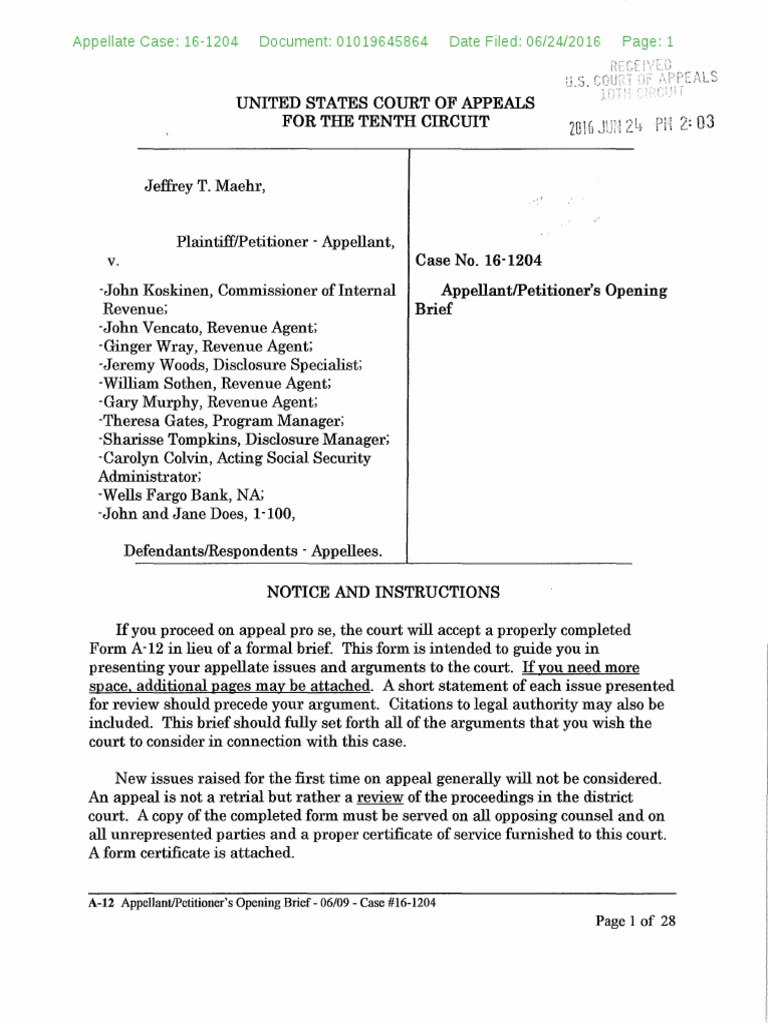 Appeals Opening Brief Court Stamped Filed | Fourteenth Amendment To The ...