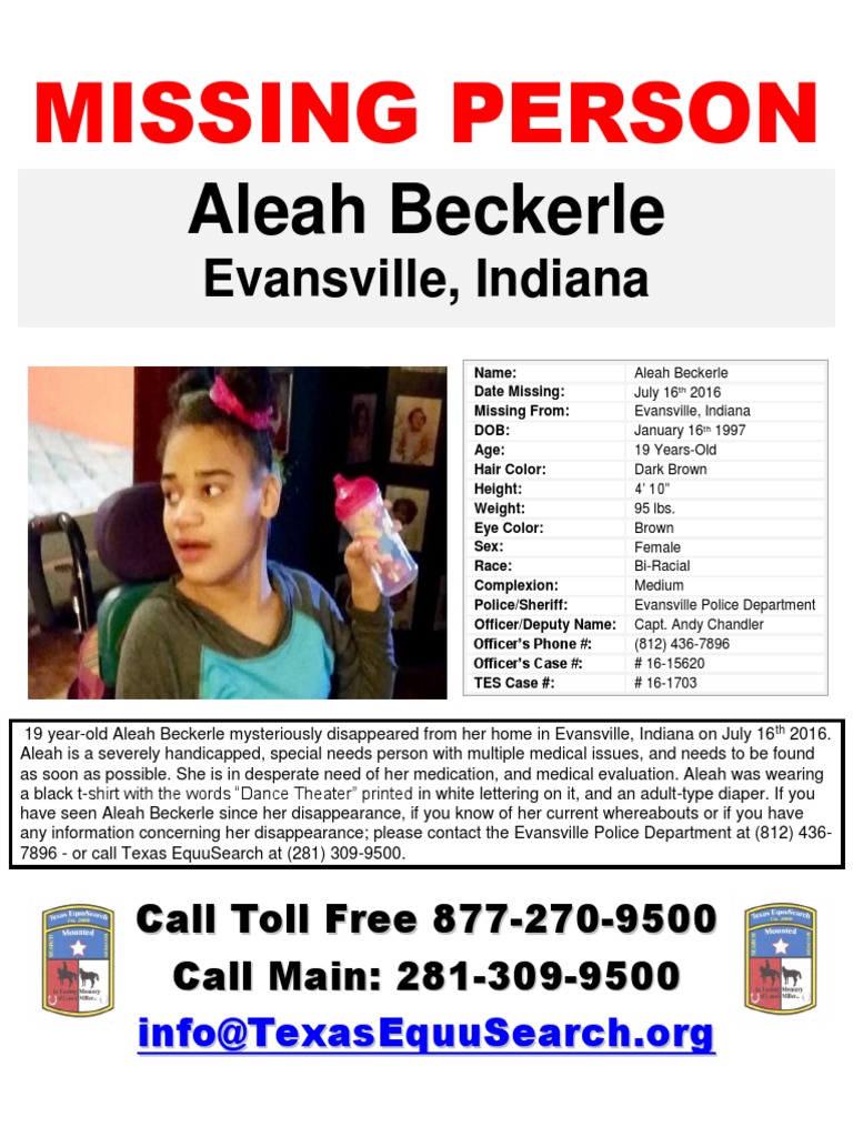 Aleah Beckerle Missing Poster | PDF