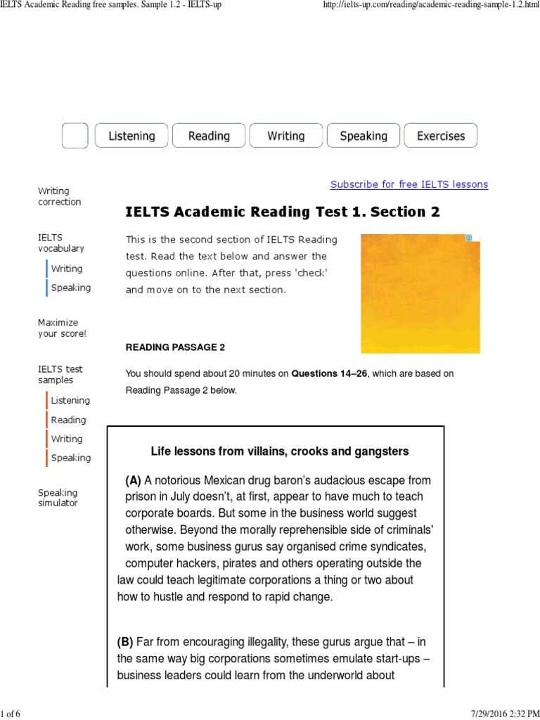 IELTS Academic Reading Free Samples. Sample 1.2 - IELTS-up ...