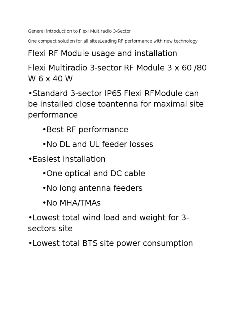 General Introduction To Flexi Multiradio 3-Sector One Compact Solution ...