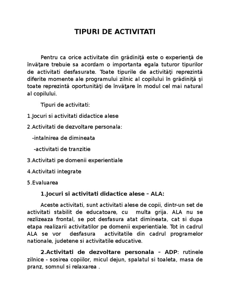 Tipuri de Activitati | PDF