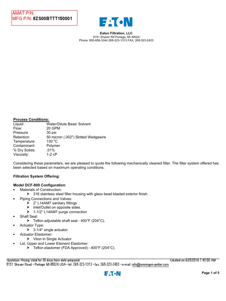 Eaton DCF800 Filter | Filtration | Valve