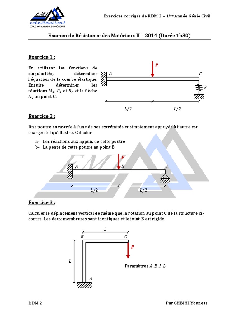Examen 2014 de RDM 2 - 1ère Année Génie Civil | PDF | Résistance des ...
