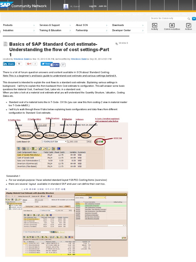 Basics Of Sap Standard Cost Estimate Understan 1 Scn Pdf Production And Manufacturing