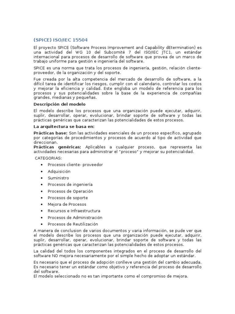 (Spice) Iso/iec 15504 | PDF | Ingeniería de software | Software