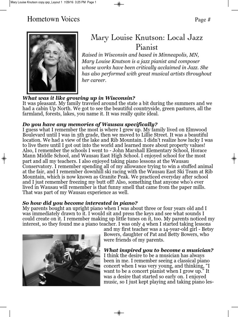 Mary Louise Knutson: Jazz Pianist Journey | PDF | Jazz | Piano