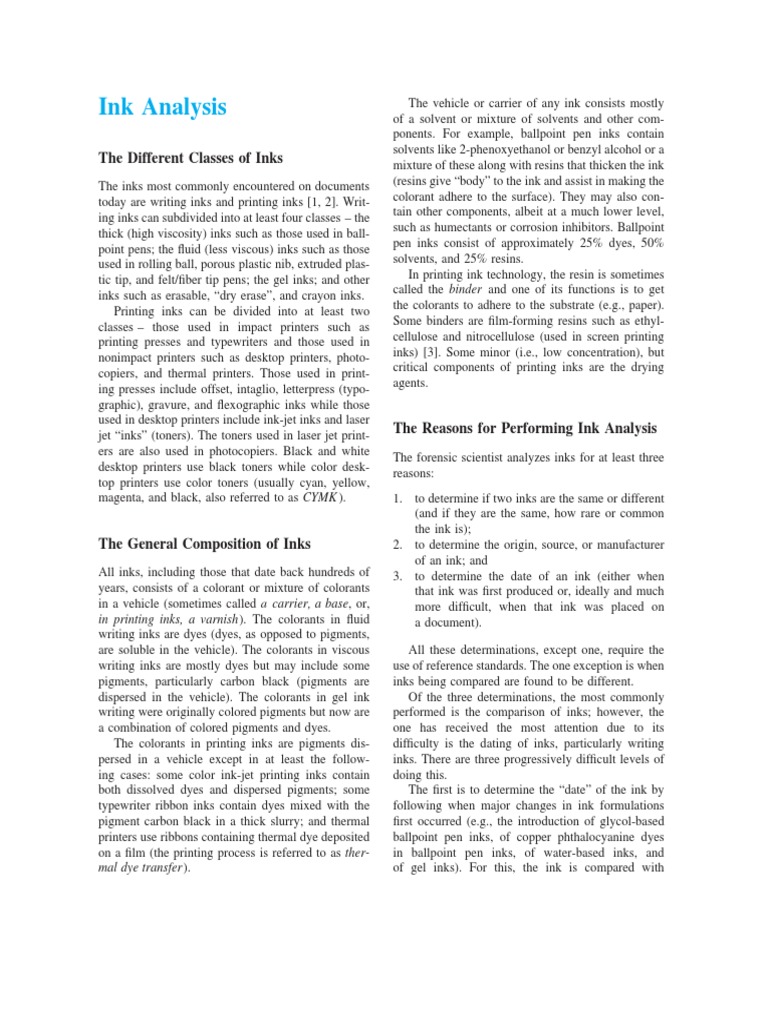 Ink Analysis: Types and Forensic Uses | PDF | Ink | Thin Layer ...