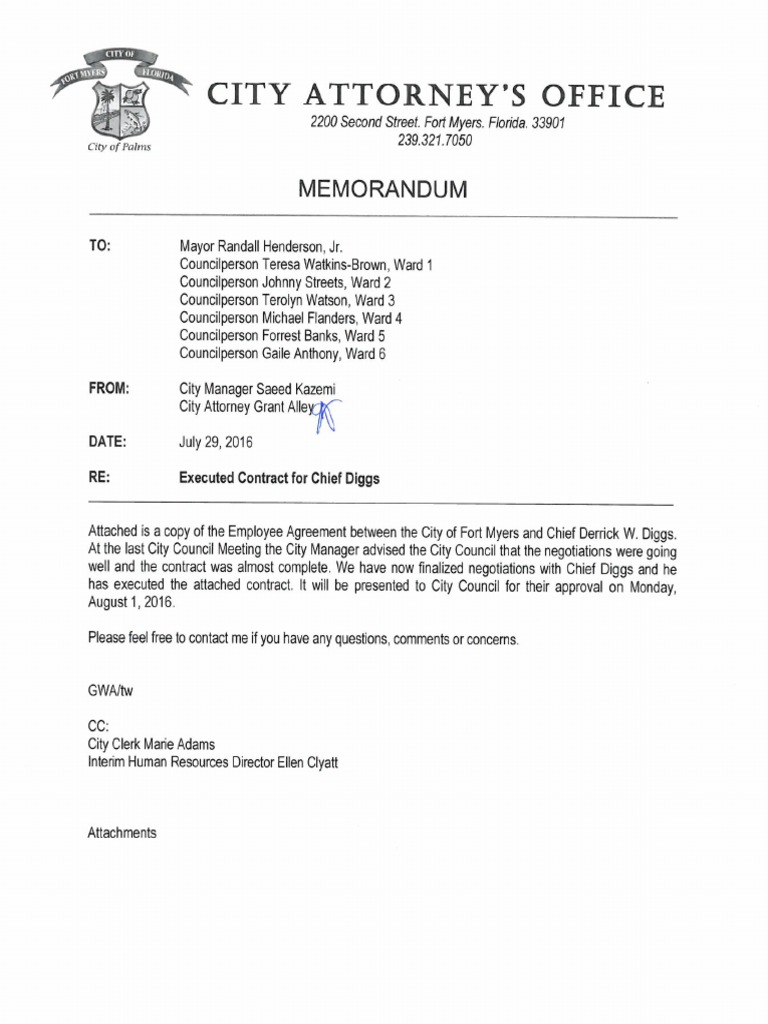 Finalized Contract For FMPD Chief Derrick Diggs | PDF