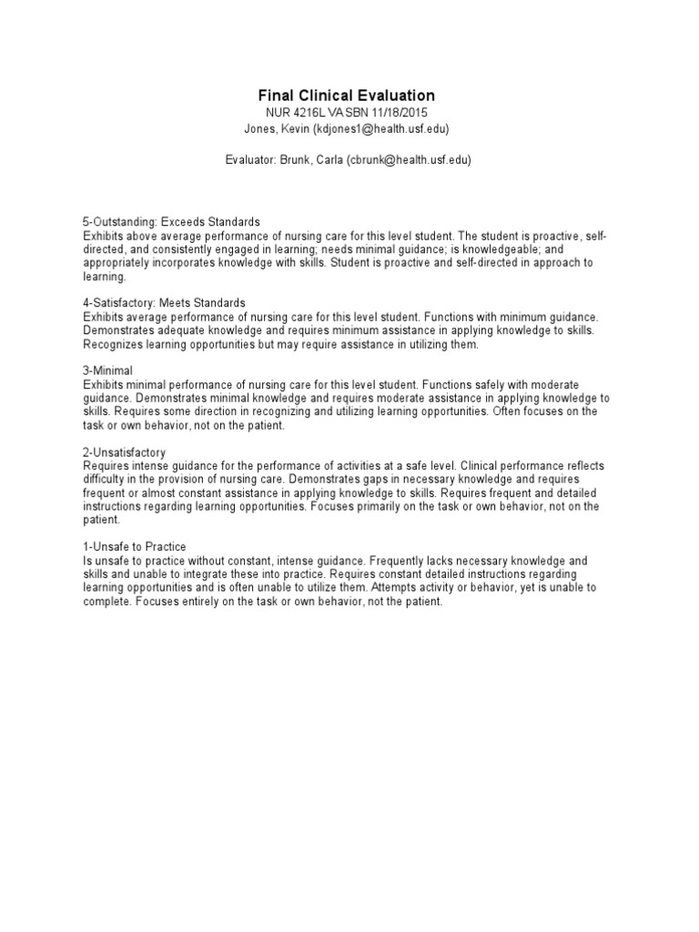 Final Clinical Evaluation | PDF | Nursing | Evaluation