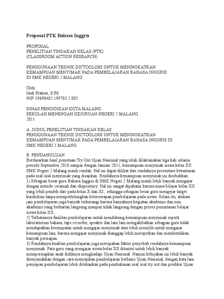 Proposal Ptk Bahasa Inggris Pdf