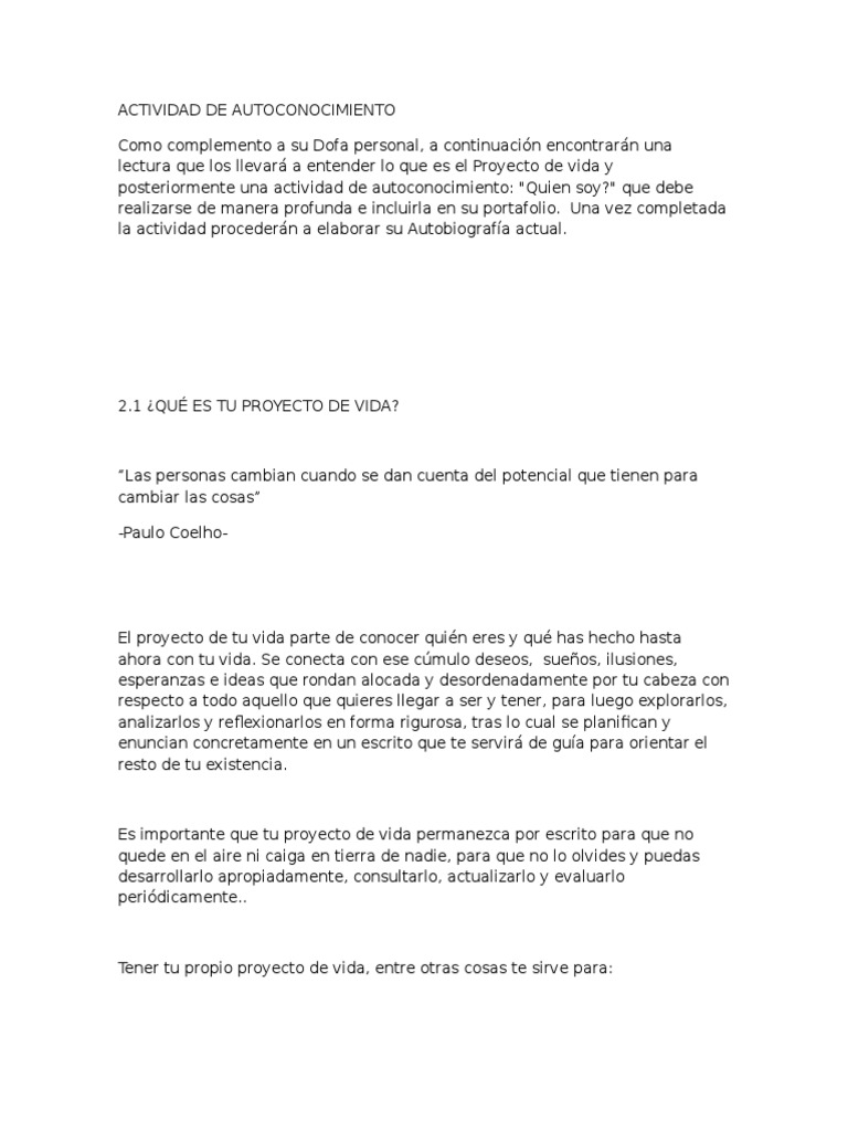 Actividad de Autoconocimiento | PDF | Autoestima | Conocimiento