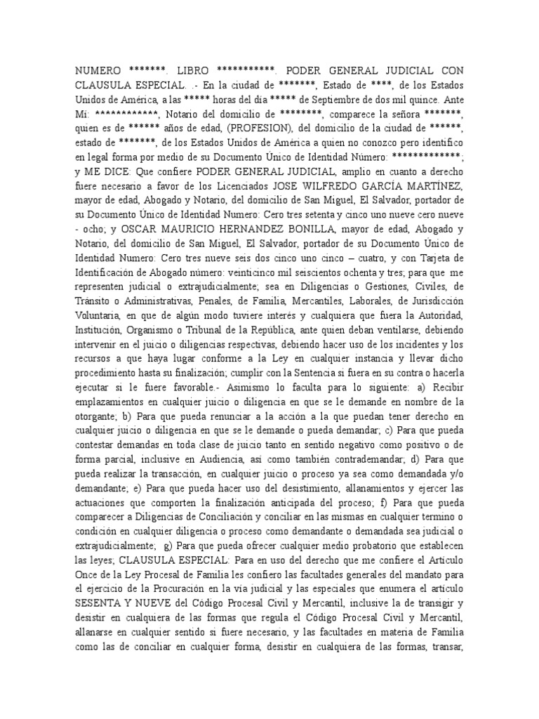 Formato Poder General Judicial Con Clausula Especial Caso Nixon Satiel ...