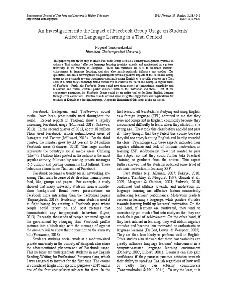 An Investigation Into The Impact of Facebook Group Usage On Students ...