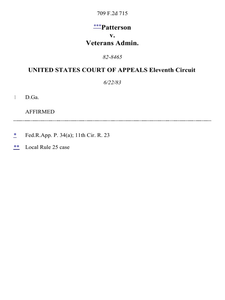 Patterson v. Veterans Admin, 709 F.2d 715, 11th Cir. (1983) | PDF