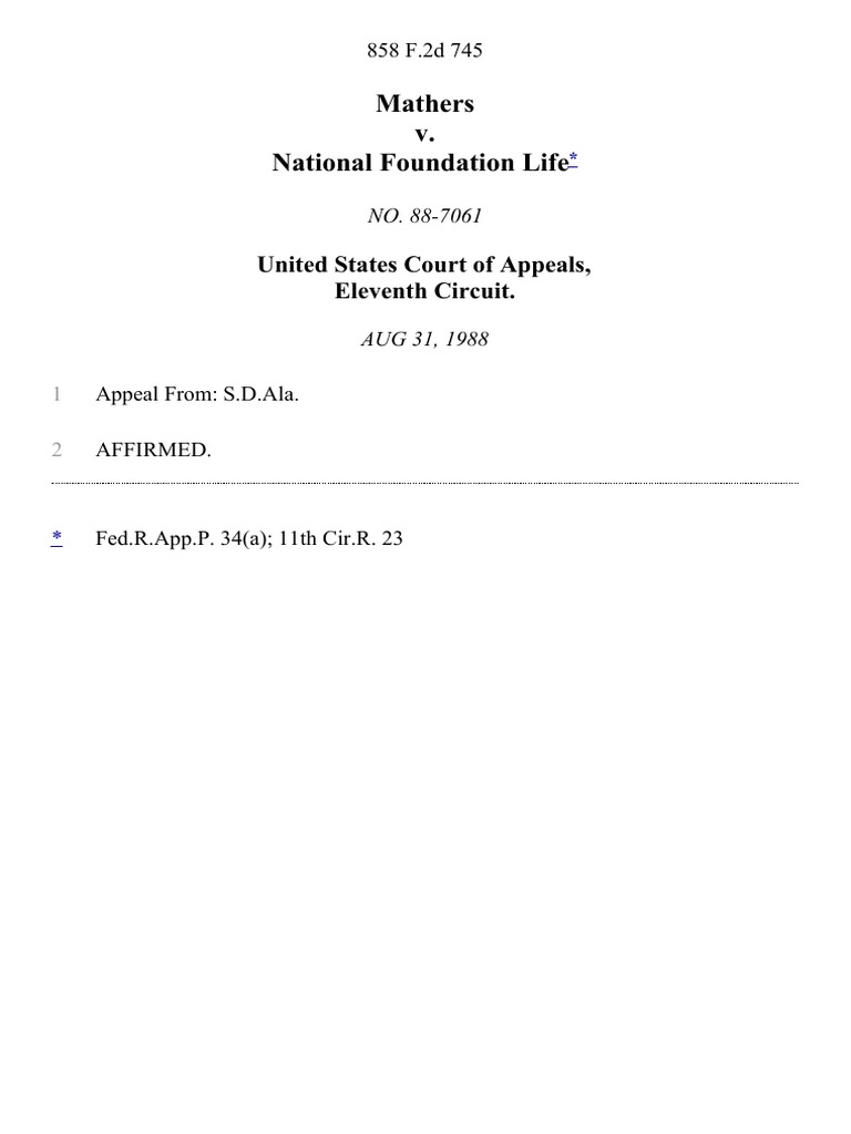 Mathers v. National Foundation Life Appeal | PDF